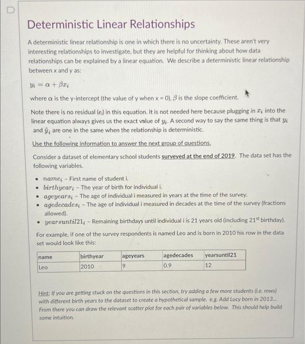 Solved Deterministic Linear Relationships A deterministic | Chegg.com
