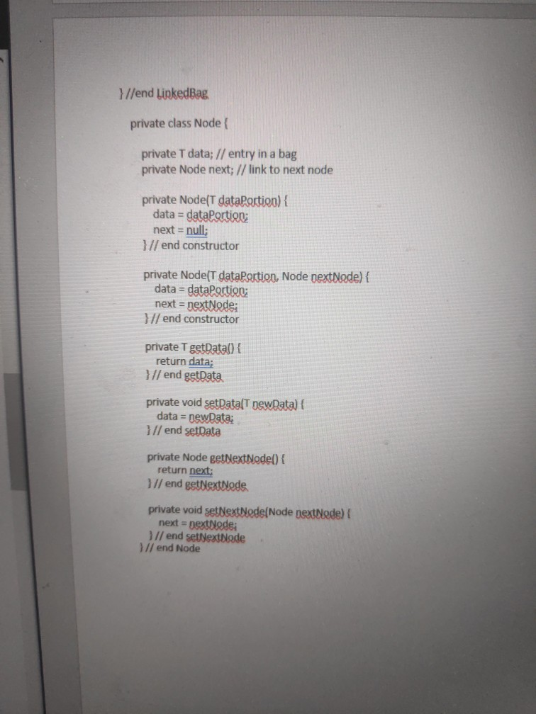 Solved 2. (15 points) LinkedBag class below represents a | Chegg.com