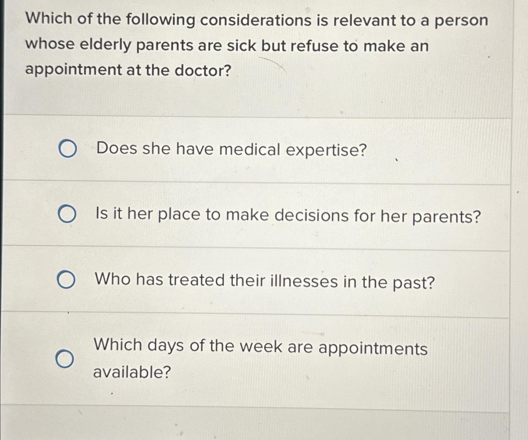Solved Which of the following considerations is relevant to | Chegg.com