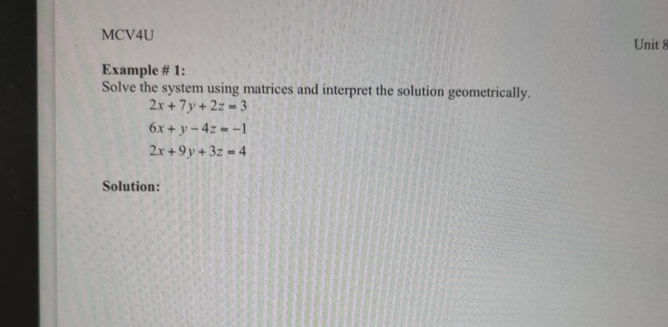 Solved MCV4UExample # 1:Solve the system using matrices and | Chegg.com