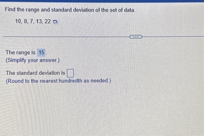 Solved Find the range and standard deviation of the set of | Chegg.com
