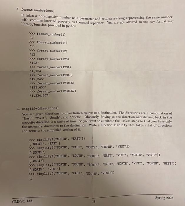 Solved 4. format number (num) It takes a non-negative number | Chegg.com