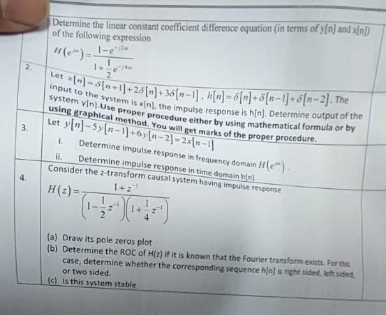Solved Determine The Linear Constant Coefficient Difference 1329