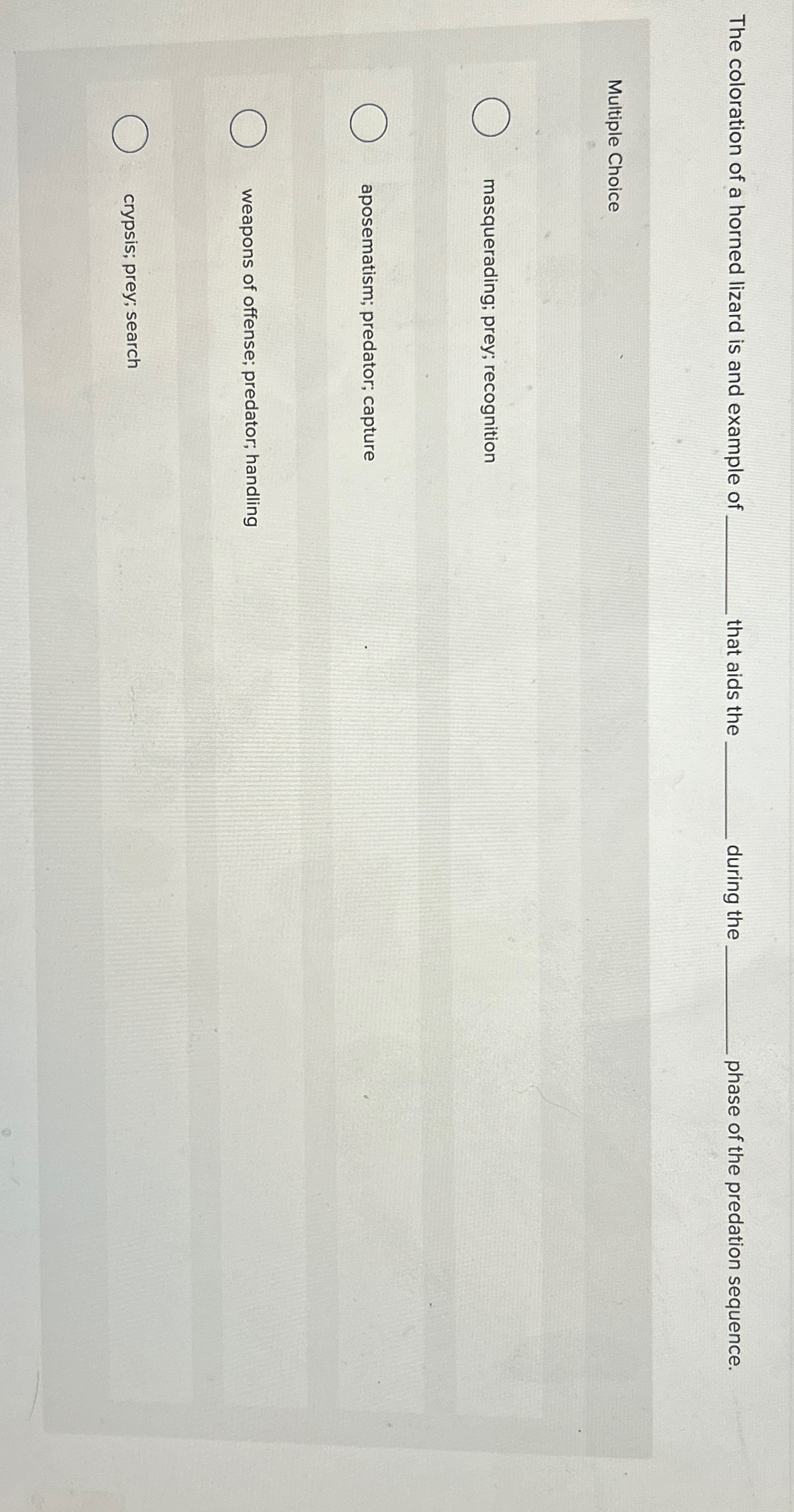 Solved The coloration of a horned lizard is and example of | Chegg.com