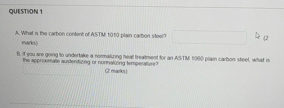 Solved QUESTION 1 A. What is the carbon content of ASTM 1010 | Chegg.com