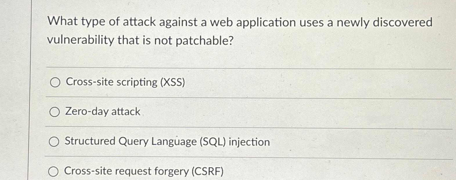 Solved What type of attack against a web application uses a | Chegg.com
