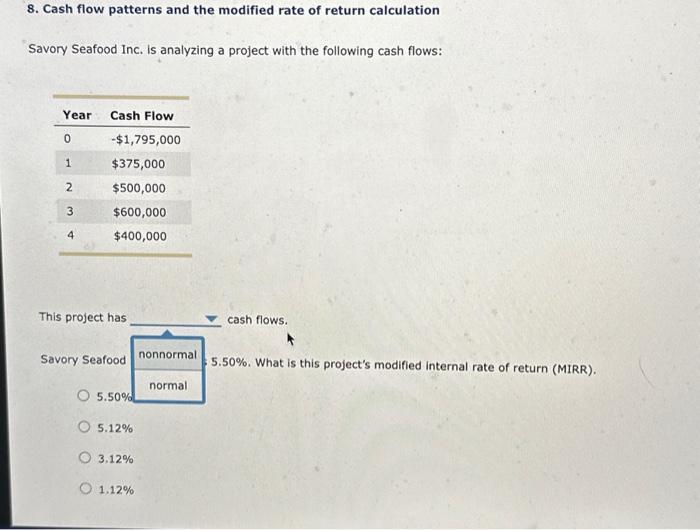 Solved 8. Cash flow patterns and the modified rate of return | Chegg.com