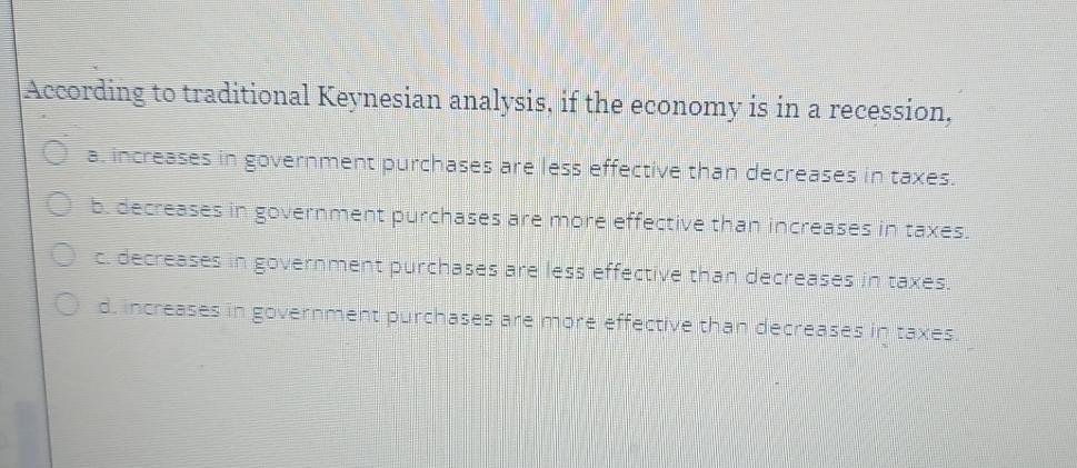 Solved According to traditional Keynesian analysis, if the | Chegg.com