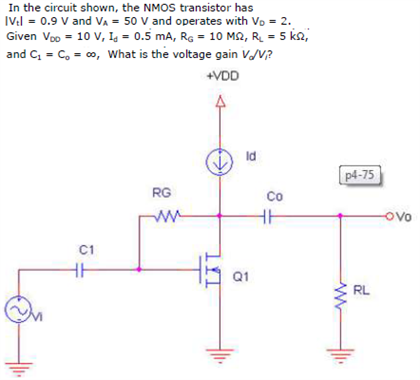 Solved In the circuit shown, the NMOS transistor has |Vt| = | Chegg.com