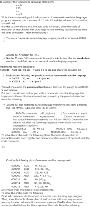 1) Consider the following C-language statement: a = b | Chegg.com