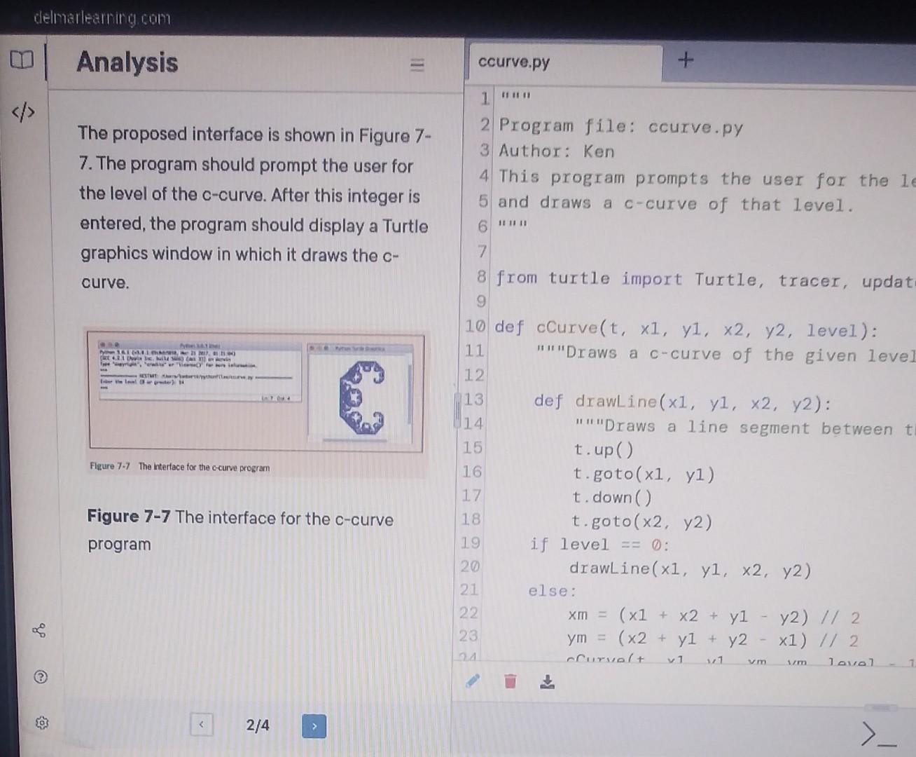 2 Program file: ccurve.py Summary 3 Author: Ken 4 | Chegg.com