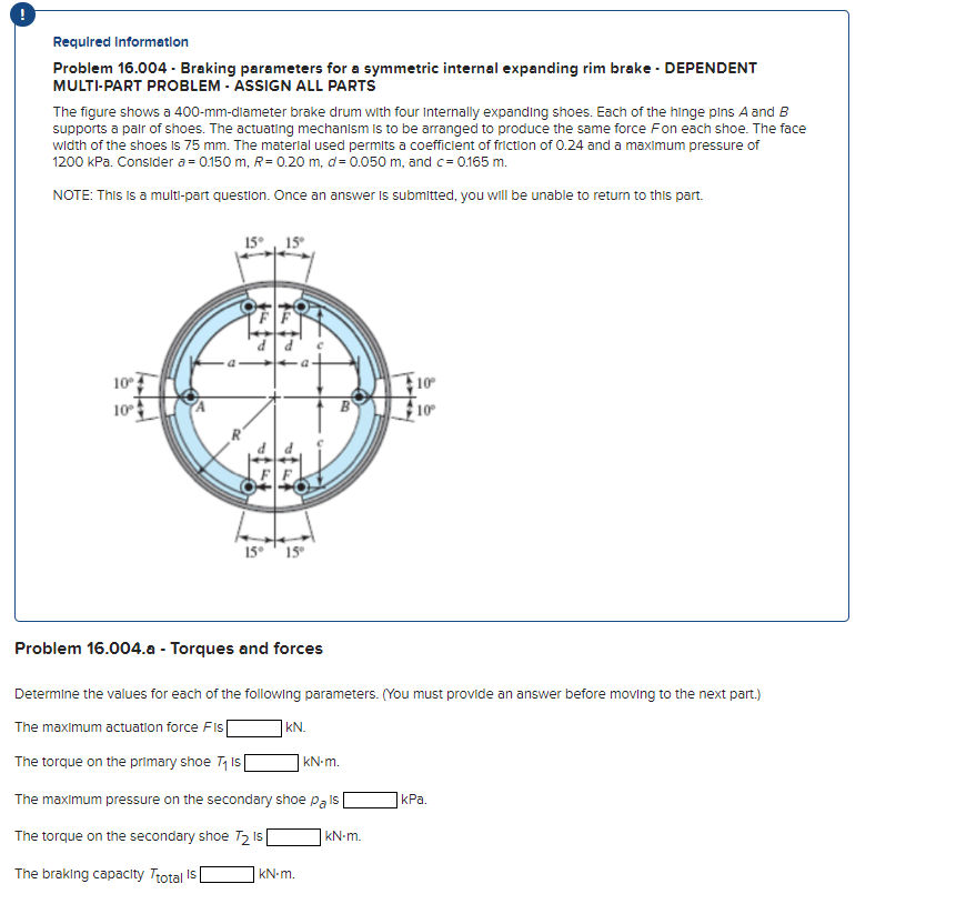 Solved Required InformationProblem 16.004 - ﻿Braking | Chegg.com
