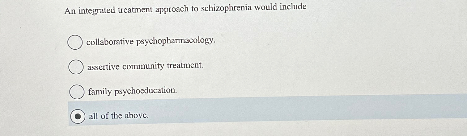 Solved An integrated treatment approach to schizophrenia | Chegg.com