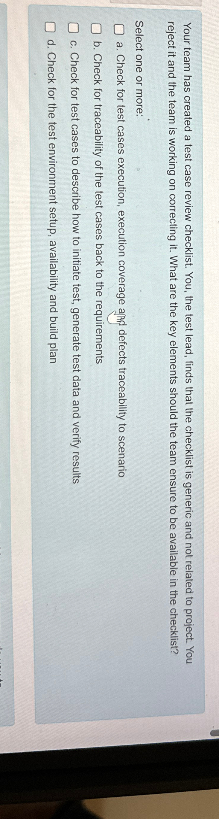Solved Your team has created a test case review checklist. | Chegg.com