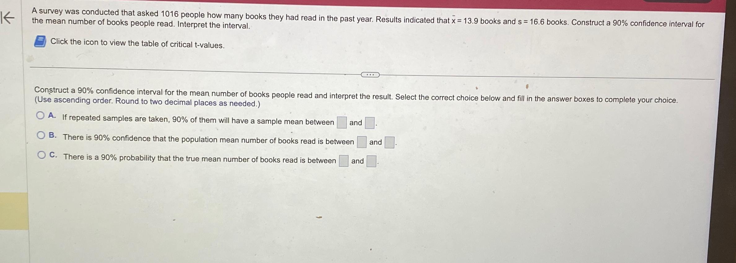 the mean number of books people read. Interpret the | Chegg.com