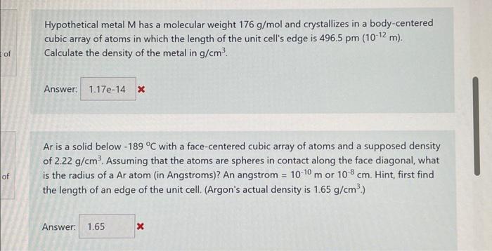 Solved Hypothetical metal M has a molecular weight 176 g/mol | Chegg.com