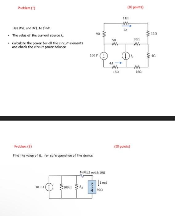 Solved Problem (1) (10 points) Use KVL and KQ to find: - The | Chegg.com