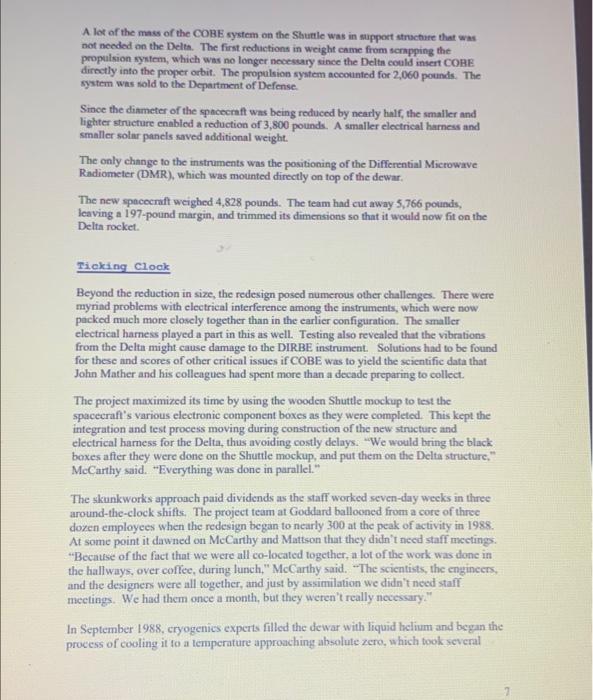 Solved REDESIGNING COBE In the Beginning How did the | Chegg.com