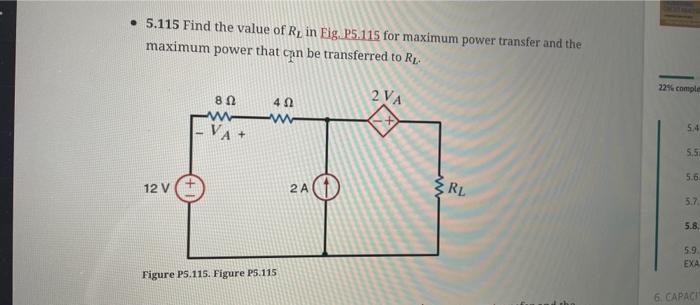 Solved - 5.115 Find the value of RL in Fig. P5.115 for | Chegg.com