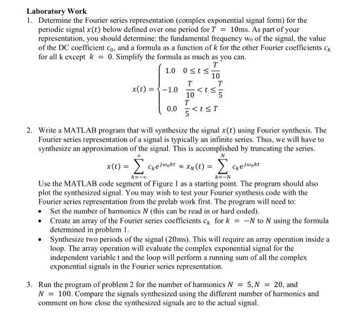 Solved Laboratory Work 1. Determine the Fourier series | Chegg.com