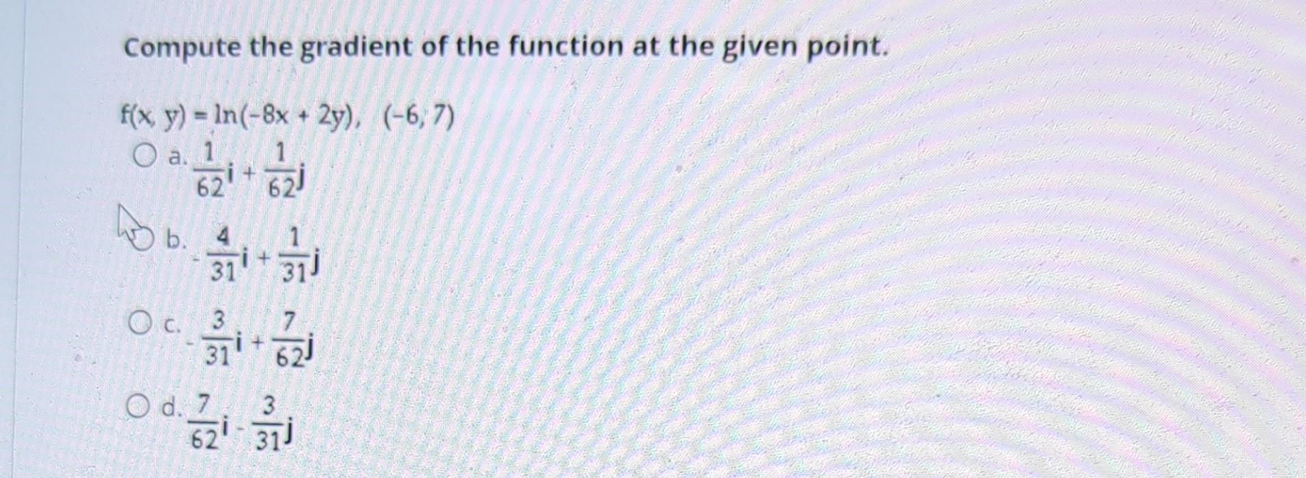 Solved Compute the gradient of the function at the given | Chegg.com