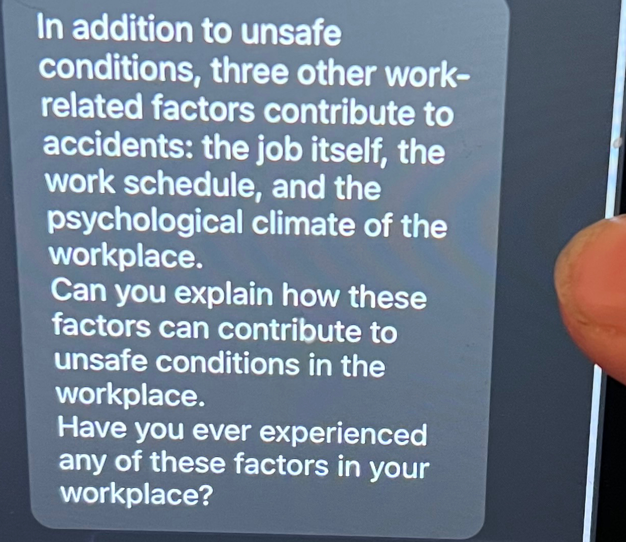 Solved In addition to unsafe condlitions, three other | Chegg.com