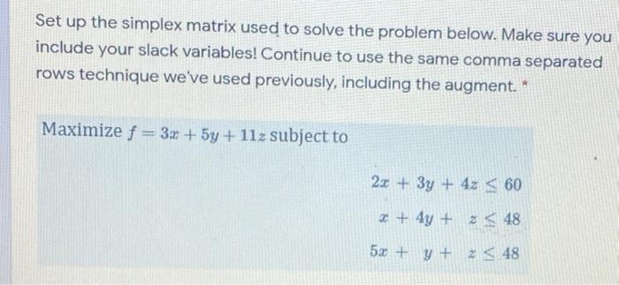 Solved Set up the simplex matrix used to solve the problem | Chegg.com
