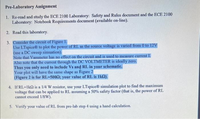 Solved Pre-Laboratory Assignment 1. Re-read and study the | Chegg.com
