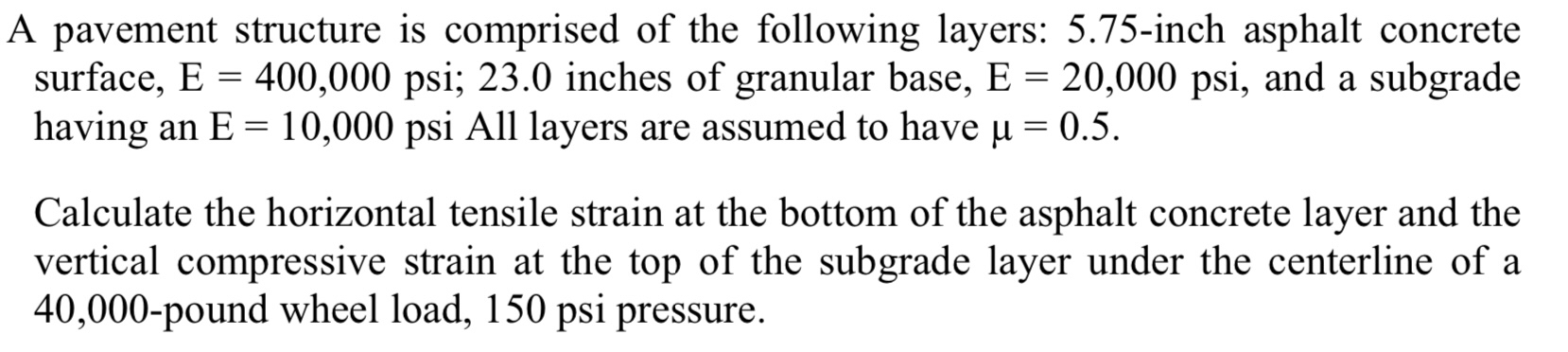 Solved A pavement structure is comprised of the following | Chegg.com
