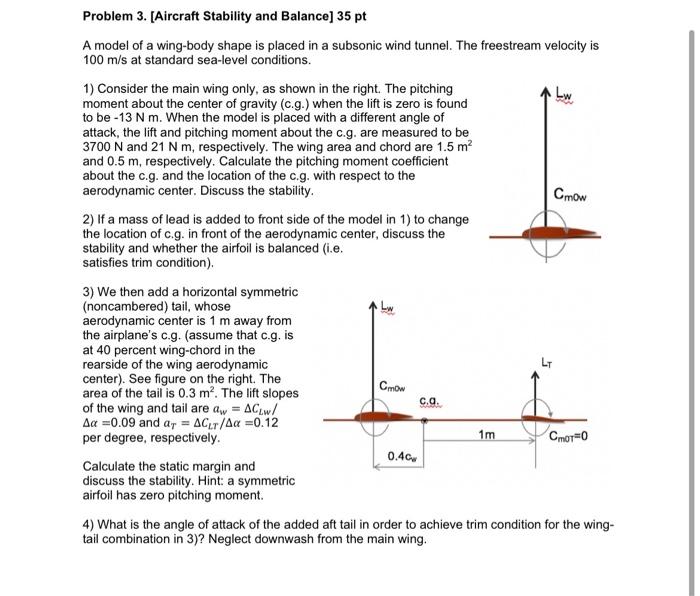 Solved Problem 3. [Aircraft Stability and Balance] 35 pt A | Chegg.com