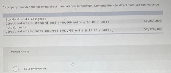 Solved A company provided the following direct materials | Chegg.com