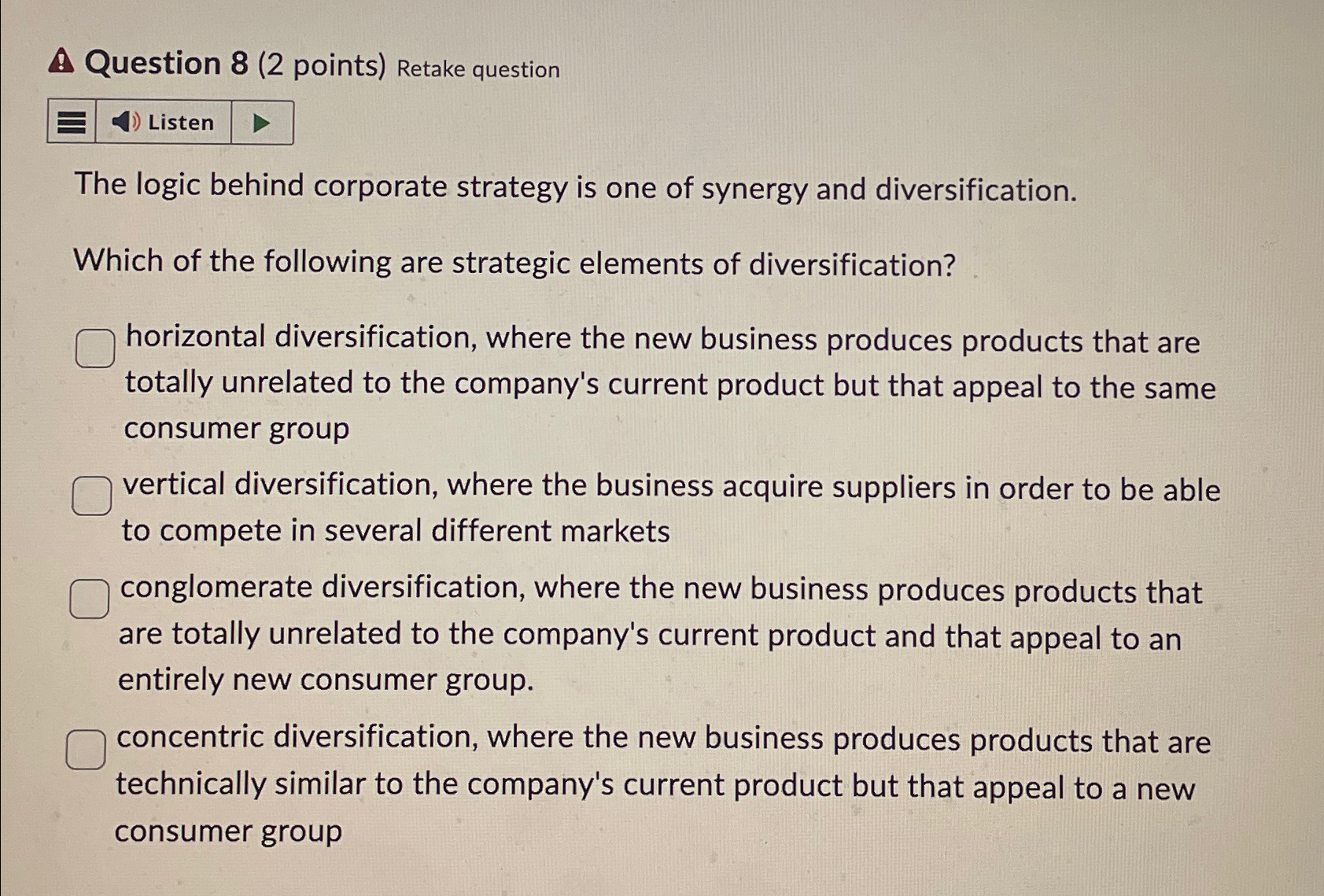 Solved Question 8 (2 ﻿points) ﻿Retake questionListenThe | Chegg.com