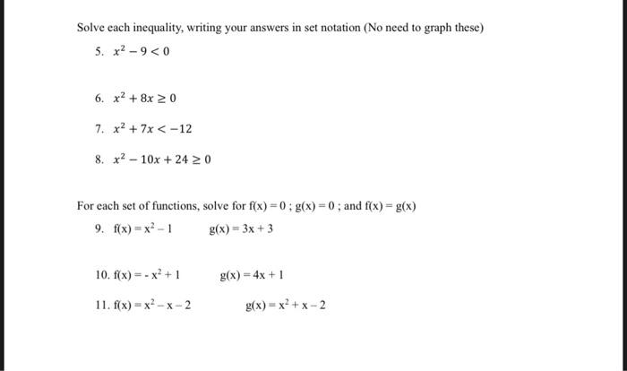 Solved Solve each inequality, writing your answers in set | Chegg.com