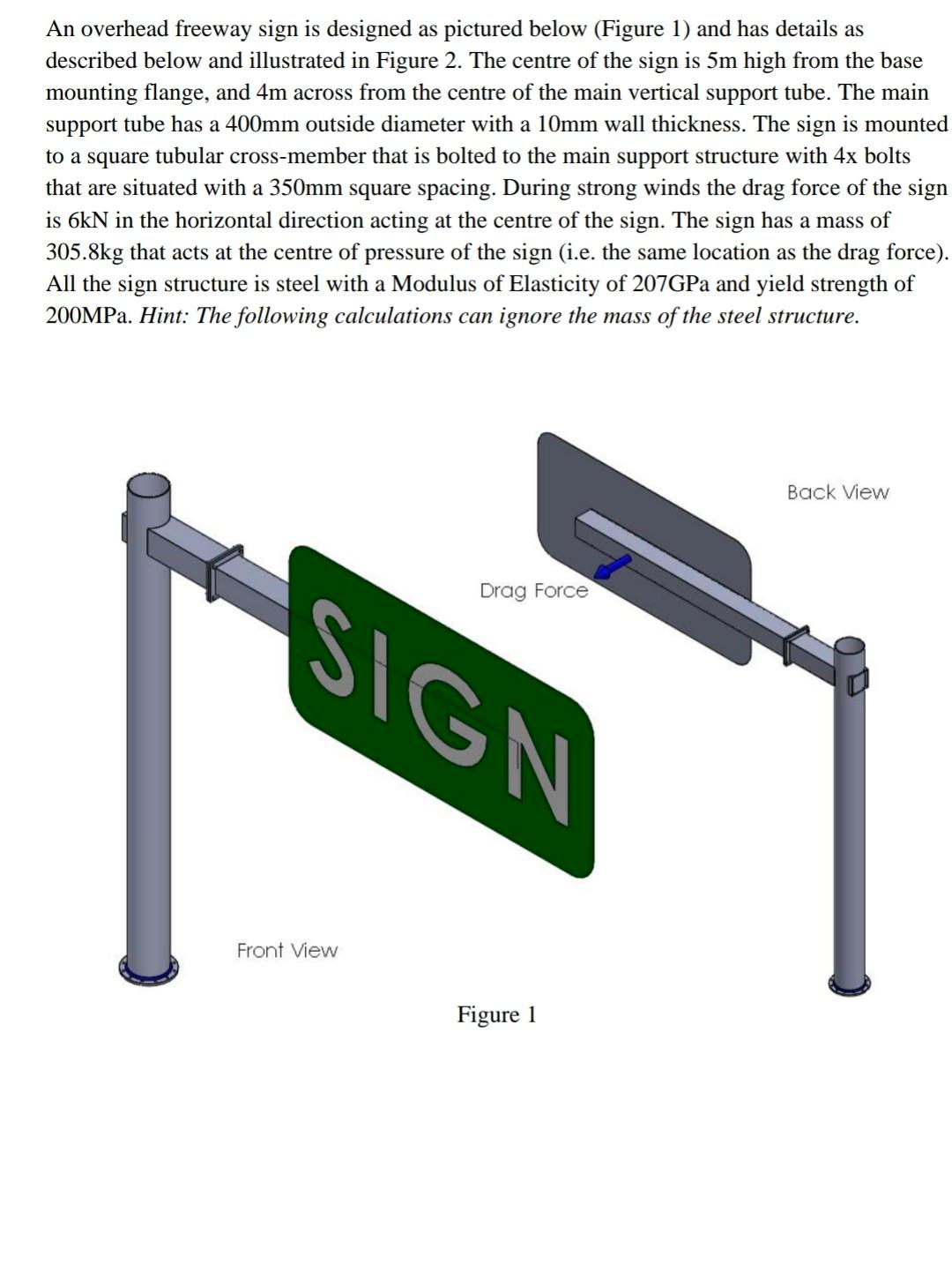 Solved An overhead freeway sign is designed as pictured | Chegg.com