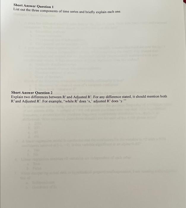 Solved Short Answer Question 1 List out the three components | Chegg.com