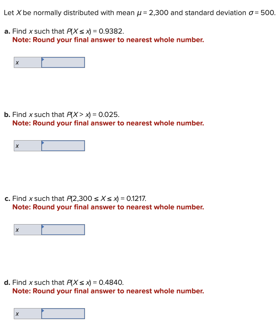 Solved Let x ﻿be normally distributed with mean μ=2,300 ﻿and | Chegg.com
