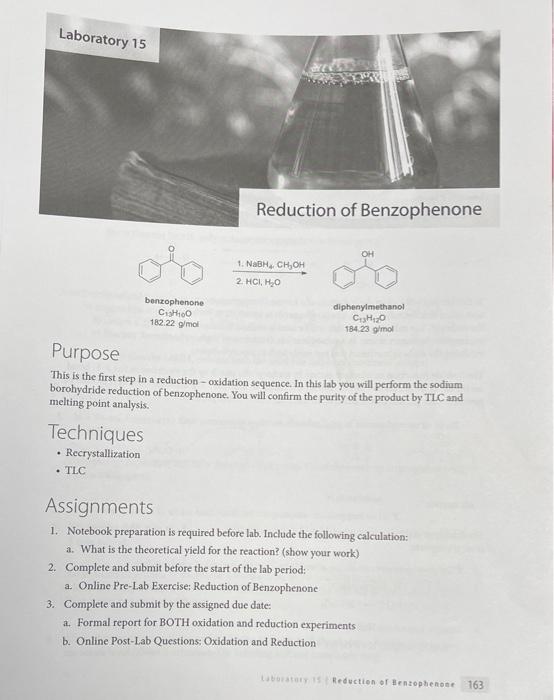 Laboratory 15 Reduction of Benzophenone 1. NaHCH, OH | Chegg.com