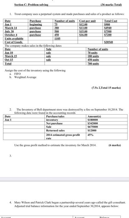 Solved Section C: Problem solving (36 marks Total 1. Trout | Chegg.com
