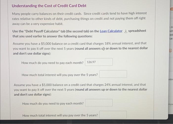 Solved Understanding the Cost of Credit Card Debt Many | Chegg.com