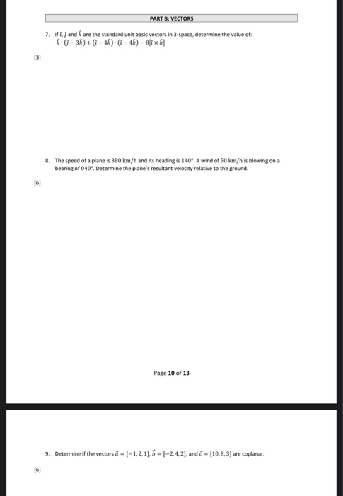 Solved PART B: VECTORS 7. f.) and k are the standard unit | Chegg.com