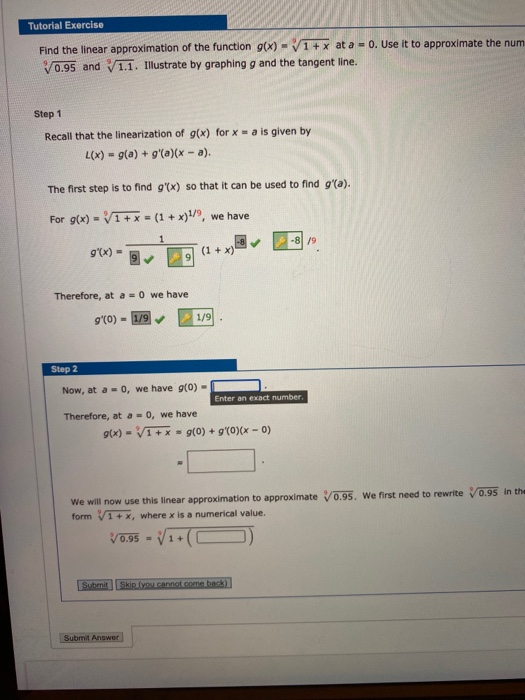 Solved Tutorial Exercise Find the linear approximation of | Chegg.com