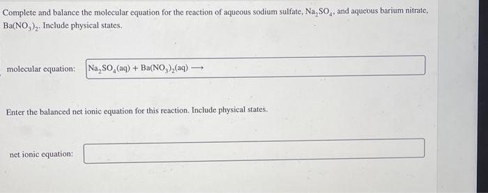 Solved Complete and balance the molecular equation for the | Chegg.com