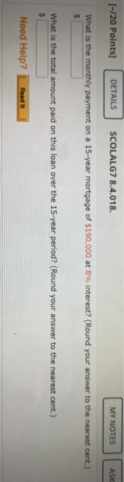 Solved [-/20 Points) DETAILS SCOLALG7 8.4.018. MY NOTES ASK | Chegg.com