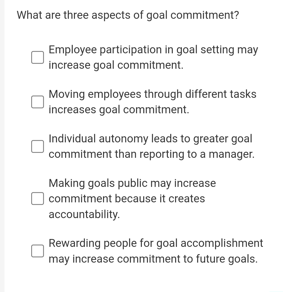 Solved What are three aspects of goal commitment?Employee | Chegg.com