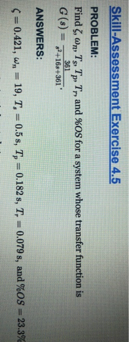 Solved Skill-Assessment Exercise 4.5 PROBLEM: Find , wn, Ts, | Chegg.com