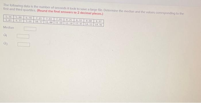 Solved The following data is the number of seconds it took | Chegg.com