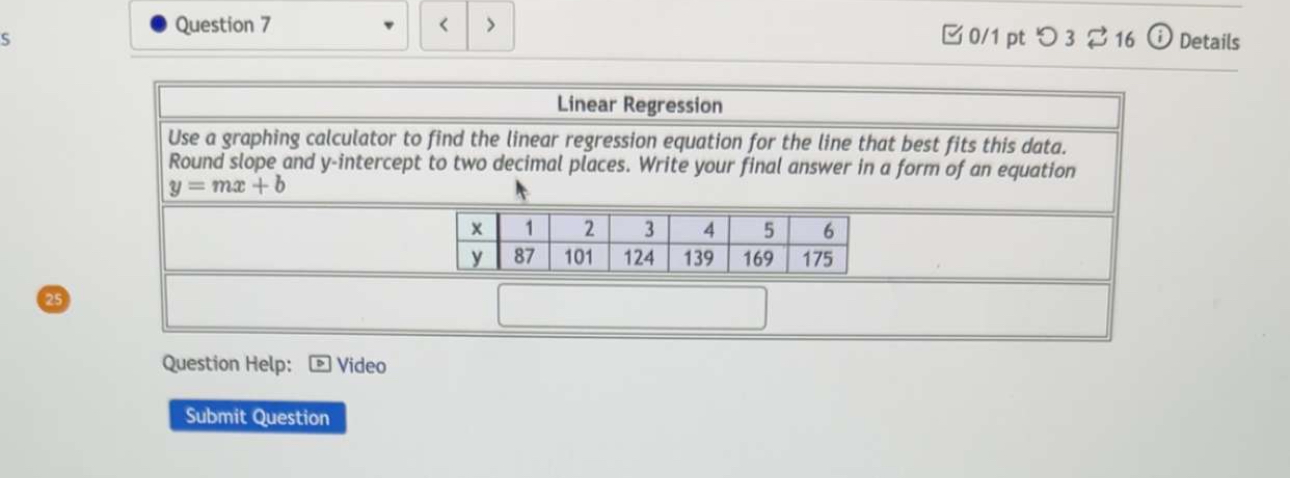 Solved Question 701pt316Details\table[[Linear | Chegg.com