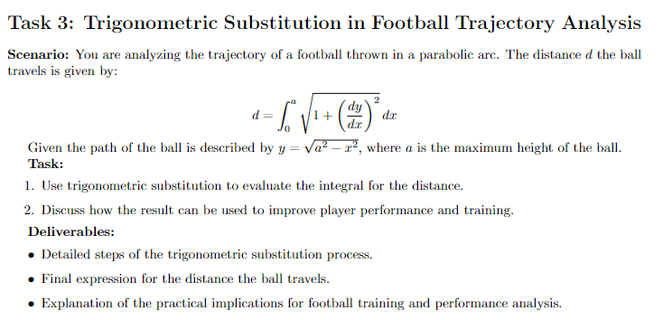 Solved Task 3: Trigonometric Substitution in Football | Chegg.com