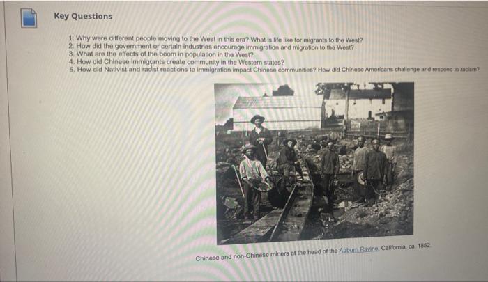 1. Why were different people moving to the West in | Chegg.com