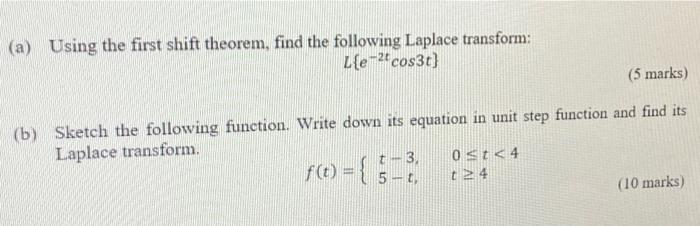 Solved (a) Using the first shift theorem, find the following | Chegg.com